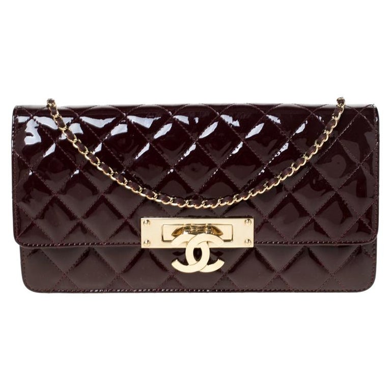 Chanel Burgundy Patent Leather Golden Class Double CC WOC Clutch Bag ...