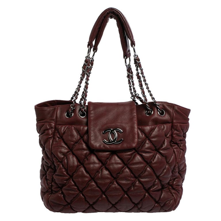Chanel Burgundy Quilted Leather Bubble Shoulder Bag For Sale at 1stDibs