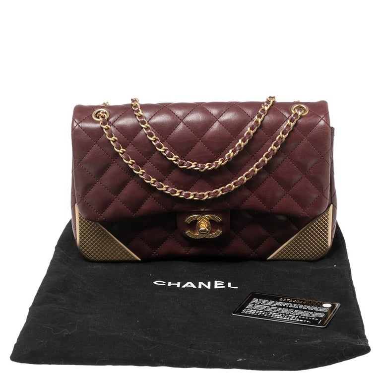 Chanel Burgundy Quilted Leather Medium Rock The Corner Flap Bag at 1stDibs