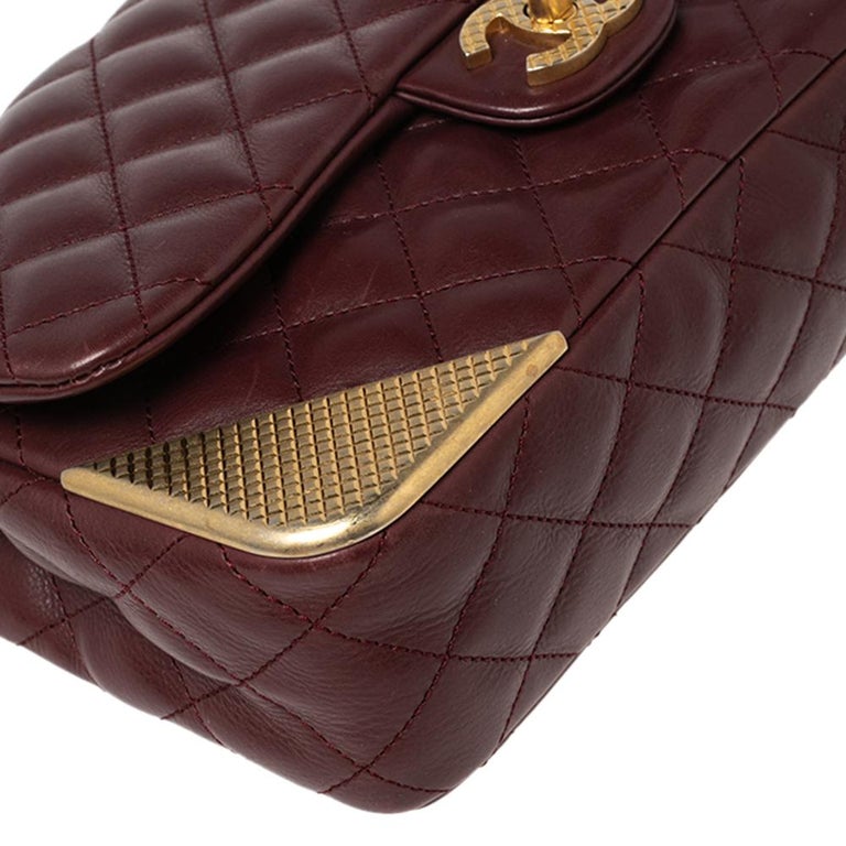 Chanel Burgundy Quilted Leather Medium Rock The Corner Flap Bag at 1stDibs