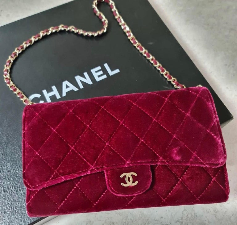 Chanel Burgundy Quilted Velvet Mini Classic Flap Bag at 1stDibs