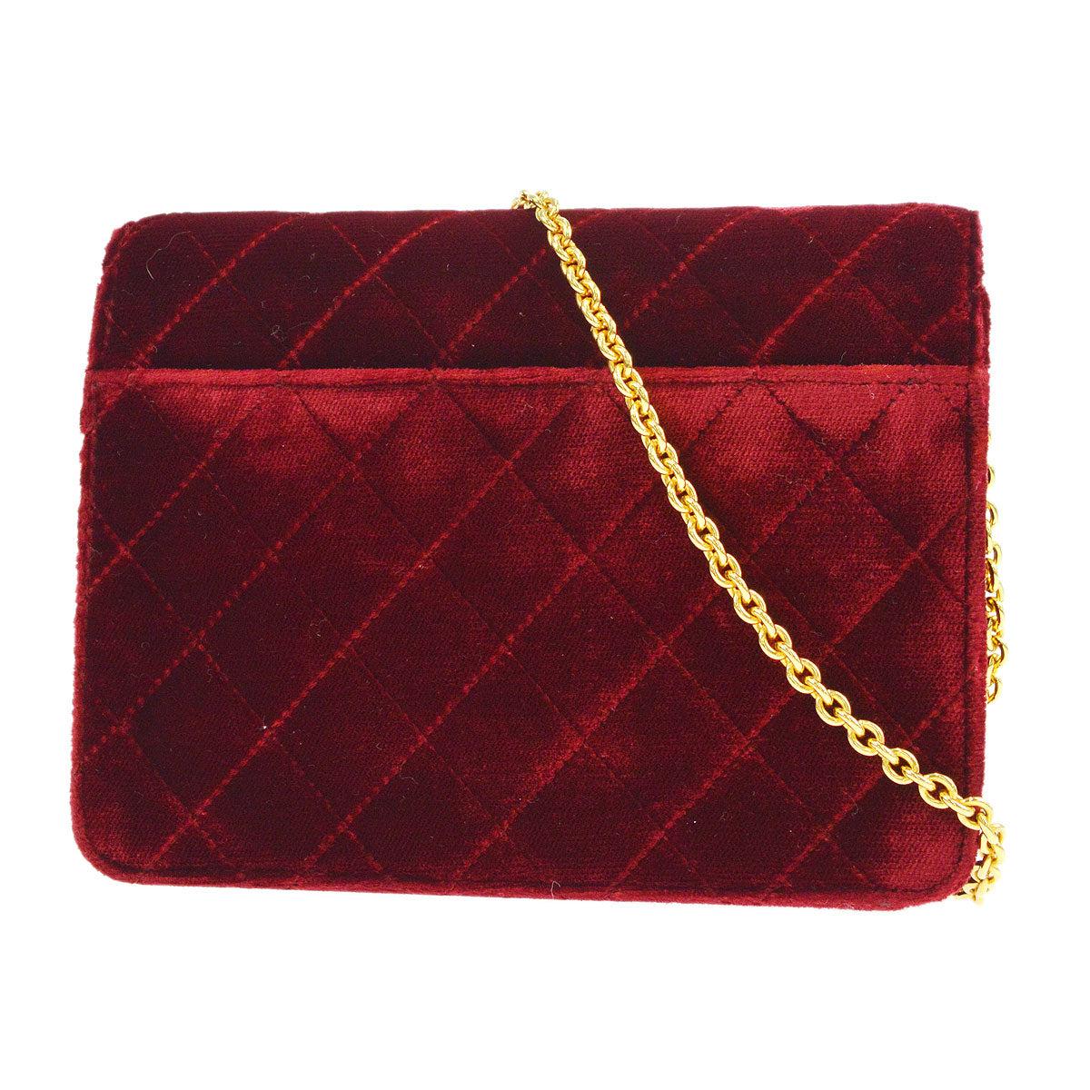 CHANEL Burgundy Red Velvet Gold Small Mini Micro Evening Shoulder Flap ...