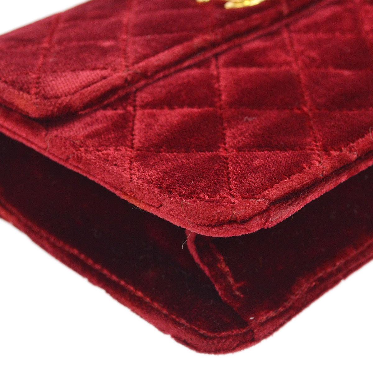 CHANEL Burgundy Red Velvet Gold Small Mini Micro Evening Shoulder Flap ...
