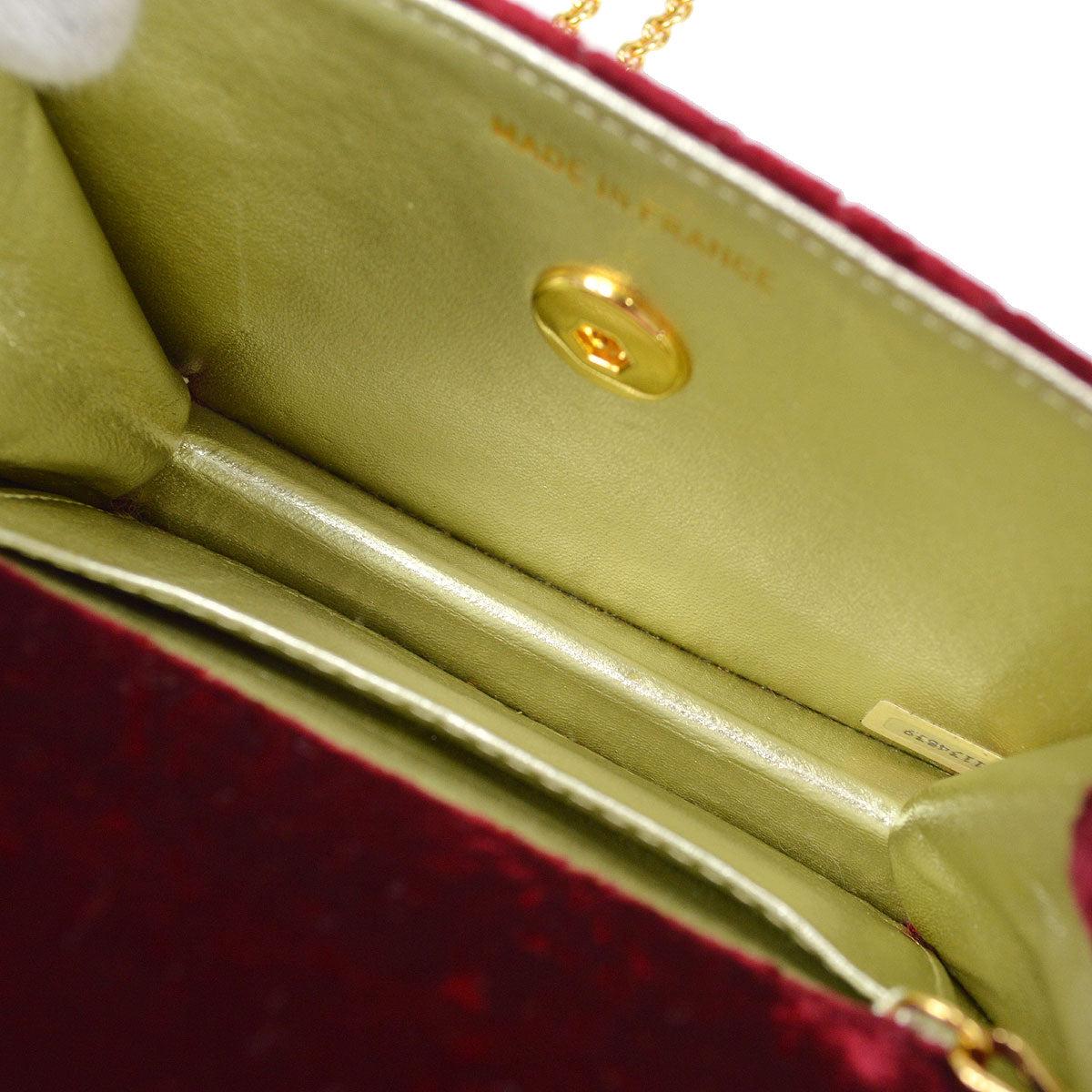 CHANEL Burgundy Red Velvet Gold Small Mini Micro Evening Shoulder Flap ...