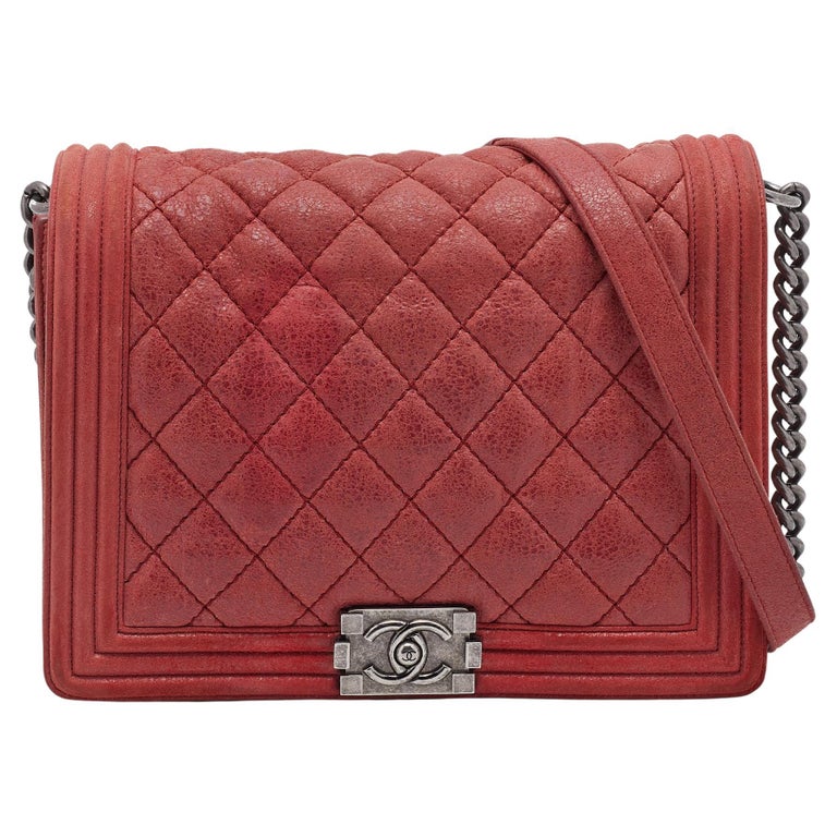 Chanel Burnt Red Quilted Suede Large Boy Flap Bag For Sale at 1stDibs