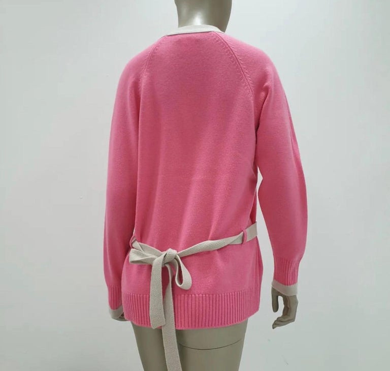 Chanel Button Belted Pink Cashmere Cardigan For Sale at 1stDibs