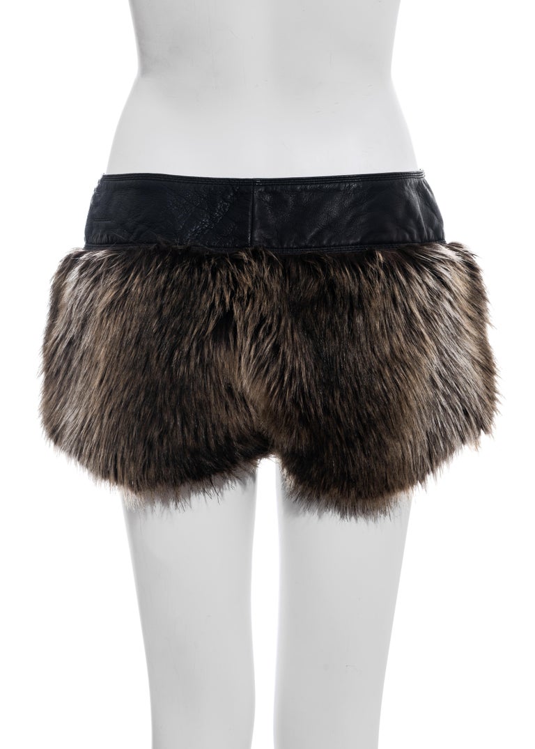 Chanel by Karl Lagerfeld black leather and brown faux fur hot pants, fw ...
