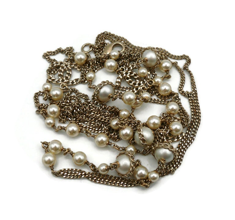 CHANEL by KARL LAGERFELD Chain CC Logos and Faux Pearl Sautoir Necklace ...