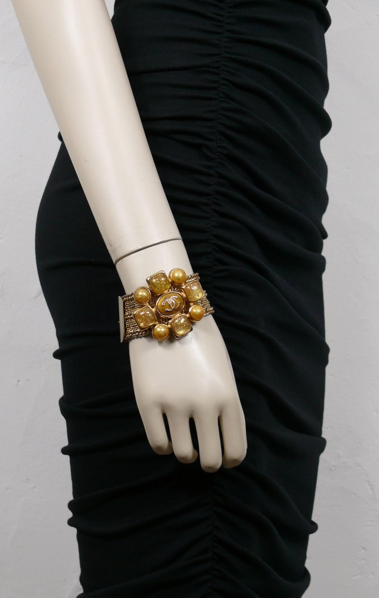 CHANEL by KARL LAGERFELD Mesh Chainmail Resin Flower CC Bracelet, Fall ...