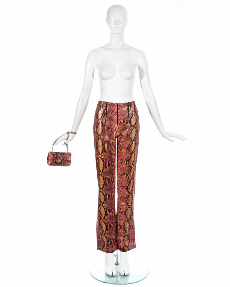 Chanel by Karl Lagerfeld pink python pants with matching mini flap bag, ss 2000 at 1stDibs
