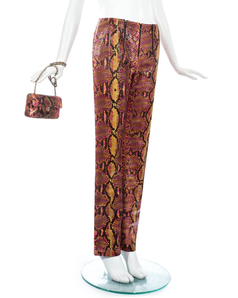 Chanel by Karl Lagerfeld pink python pants with matching mini flap bag, ss 2000 at 1stDibs