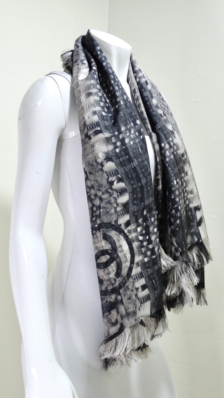Chanel by Karl Lagerfeld Silk Fringe Scarf For Sale at 1stDibs
