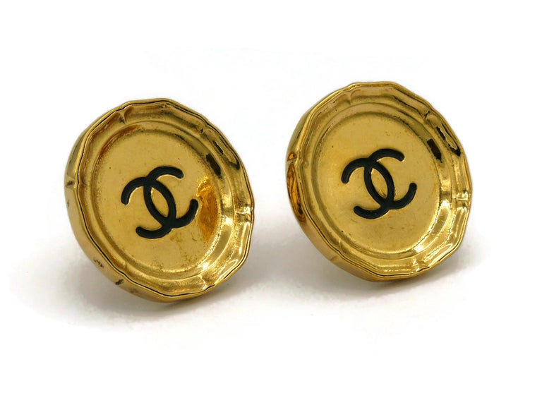 CHANEL by KARL LAGERFELD Vintage Massive Dish Plate CC Clip On Earrings ...