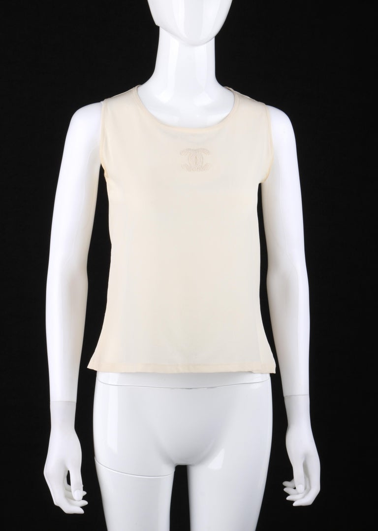 CHANEL c.1980’s Ivory Silk Embroidered Sleeveless Tank Top CC Boutique ...