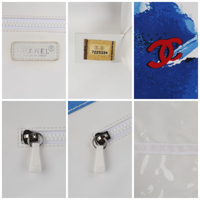 CHANEL c.2002 Red White Blue CC Surf Wave Canvas Beach Bag Large Tote ...
