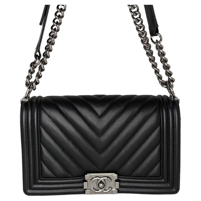 Chanel Calfskin Chevron Quilted Medium Boy Flap Black at 1stDibs