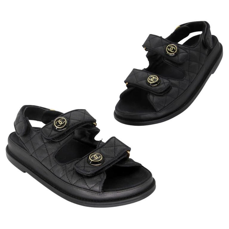 Chanel Cambon 36C Leather Quilted CC Button Dad Sandals CC-1123P-0011 ...