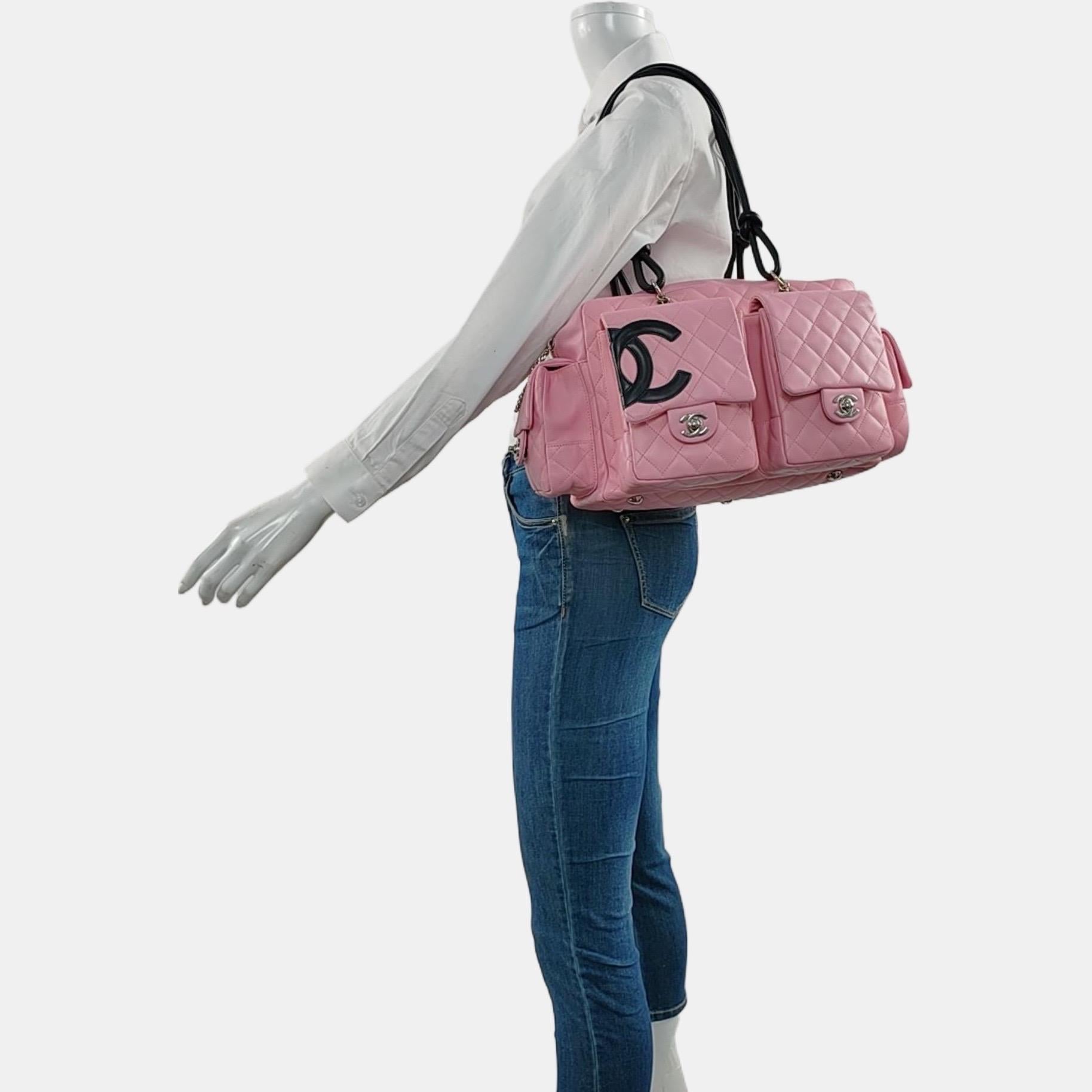 Chanel Cambon Large Pink Calfskin Leather Double Strap Handbag For Sale ...