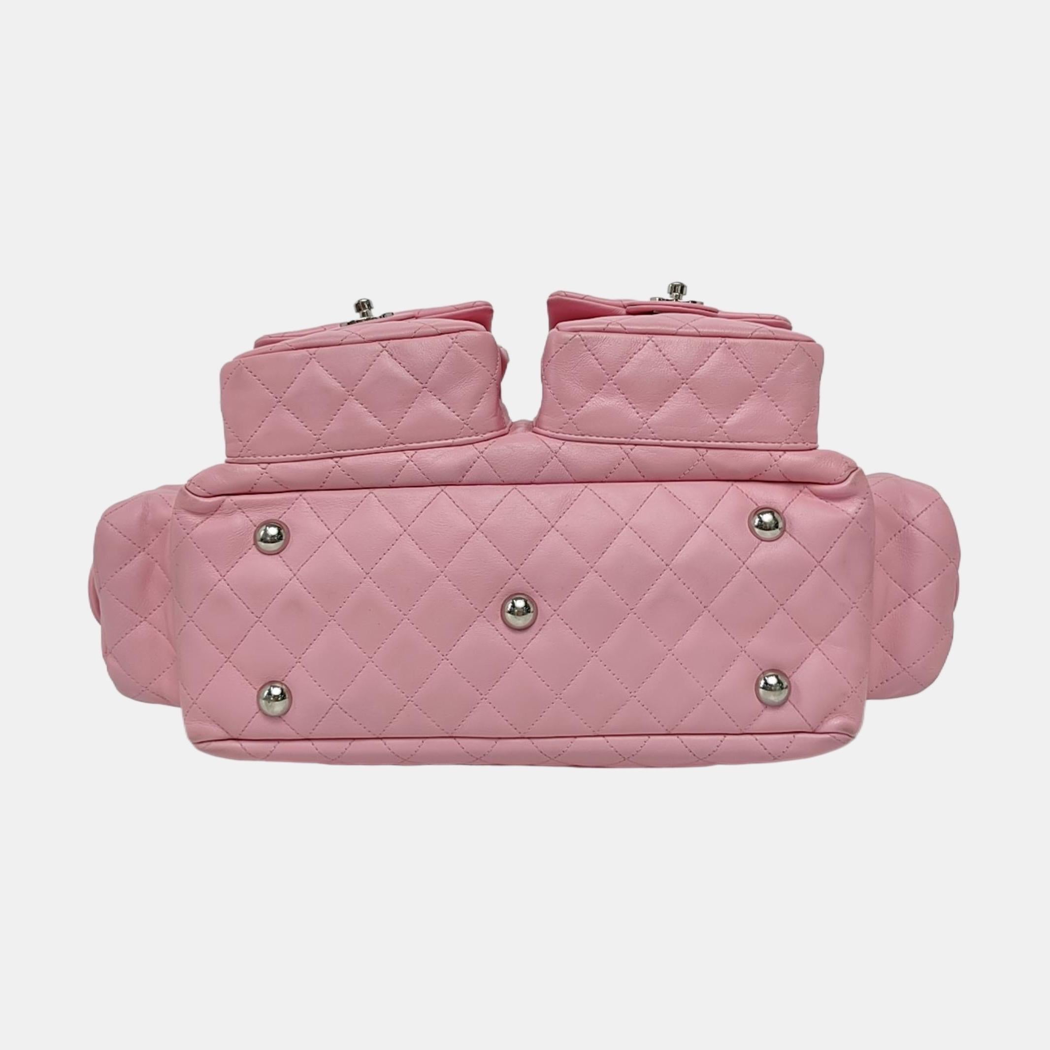 Chanel Cambon Large Pink Calfskin Leather Double Strap Handbag For Sale ...