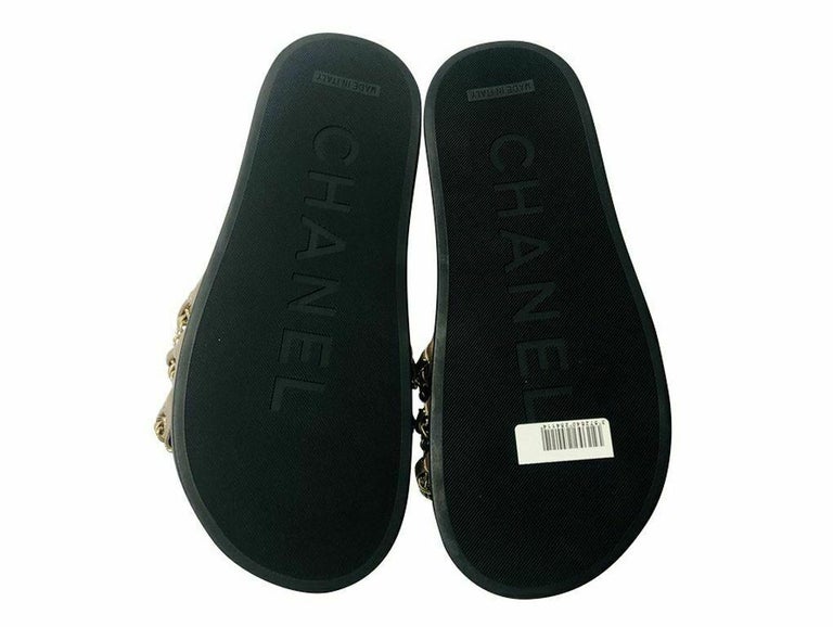 Chanel Camelia Chain Slides Sandals - Gold Leather with Chain detail ...