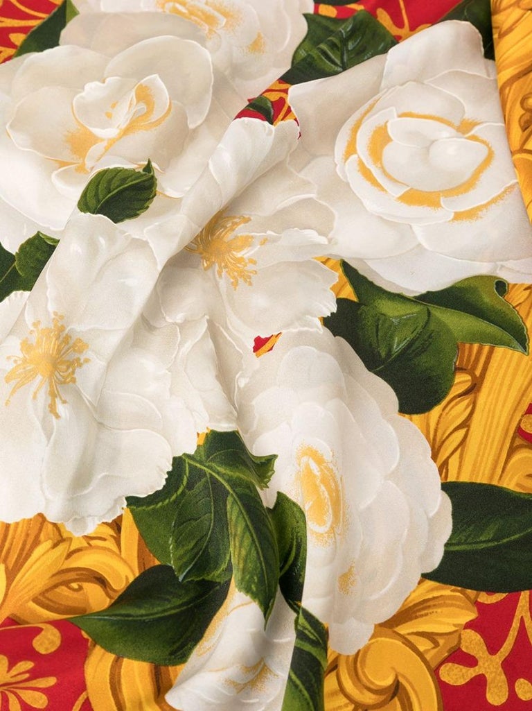 Chanel Camelia Flower Silk Scarf For Sale at 1stDibs