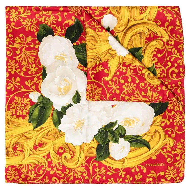 Chanel Camelia Flower Silk Scarf at 1stDibs