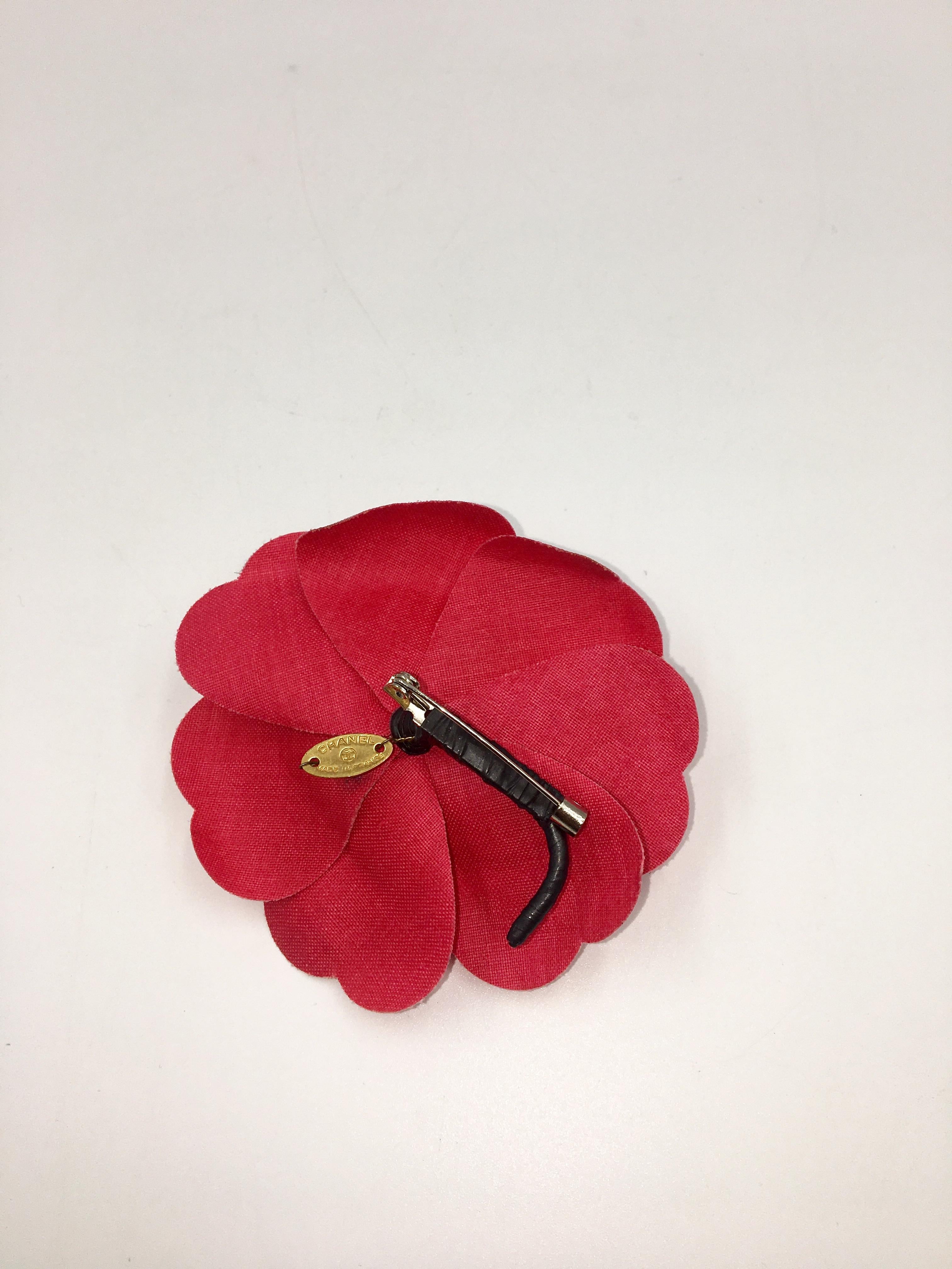 Chanel Camelia Red brooch at 1stDibs