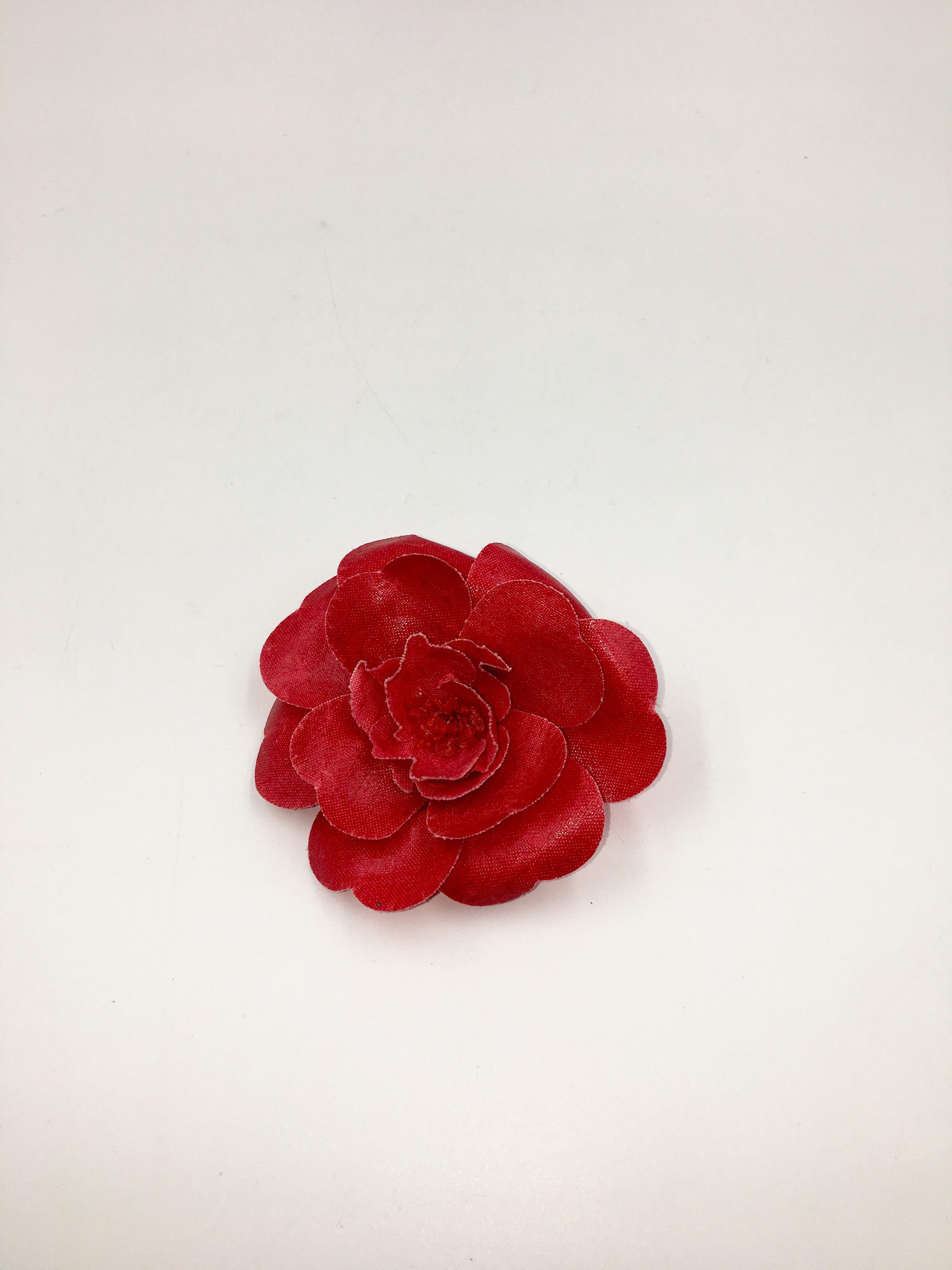 Chanel Camelia Red brooch at 1stDibs