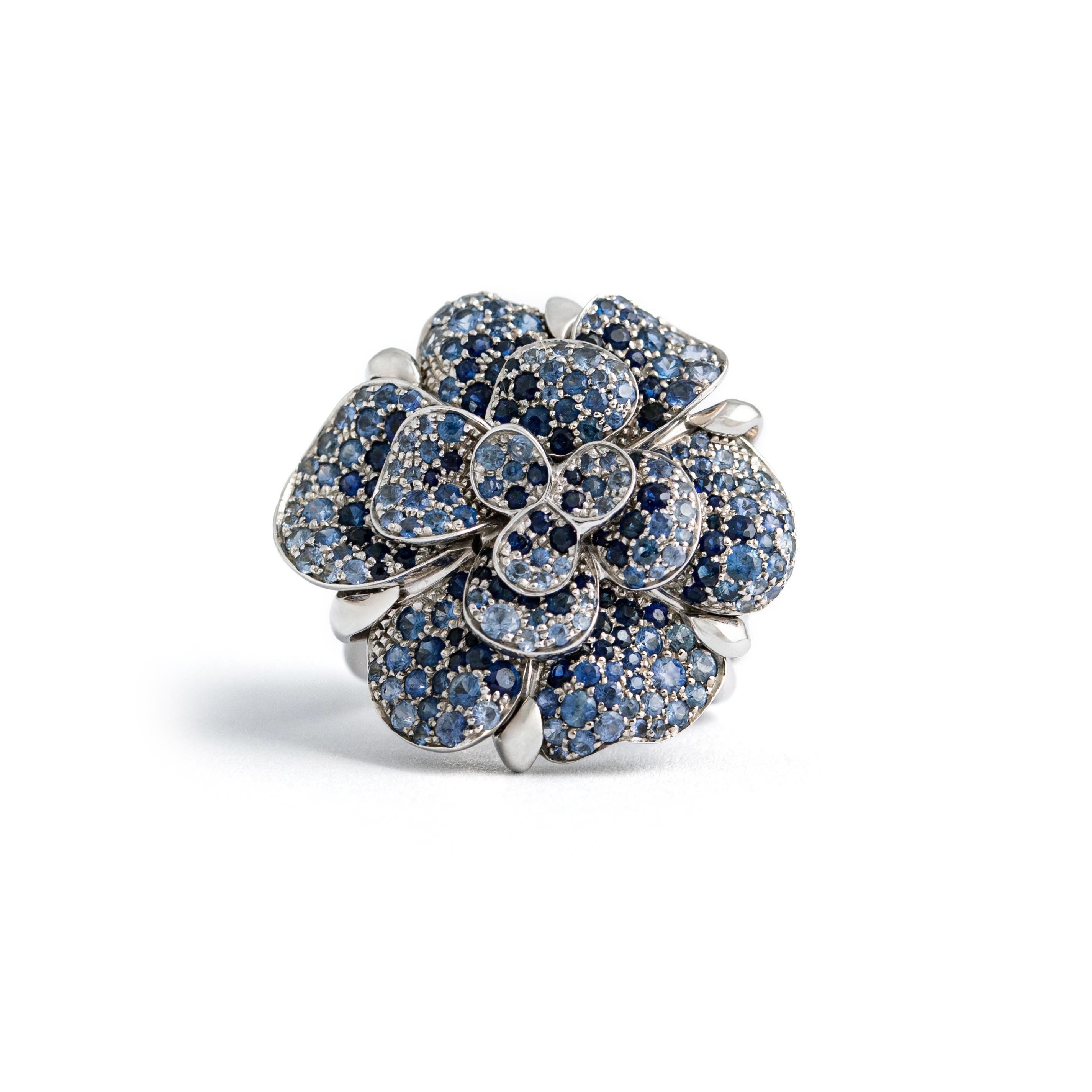 Chanel Camelia Sapphire 18K White Gold Ring For Sale at 1stDibs