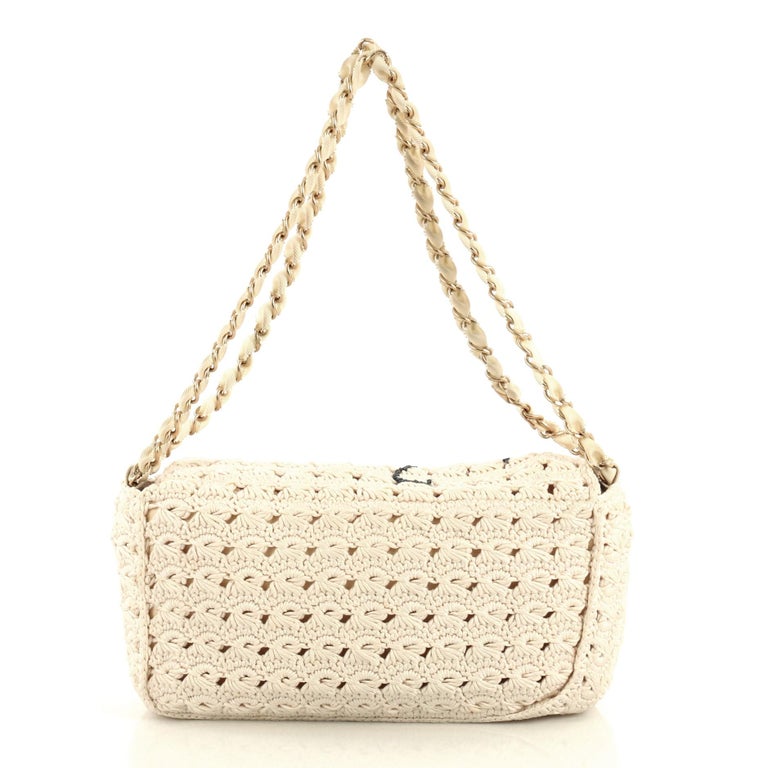 Chanel Camellia Crochet Flap Bag Fabric Small at 1stDibs