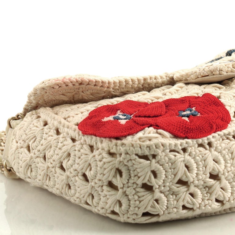 Chanel Camellia Crochet Flap Bag Fabric Small at 1stDibs