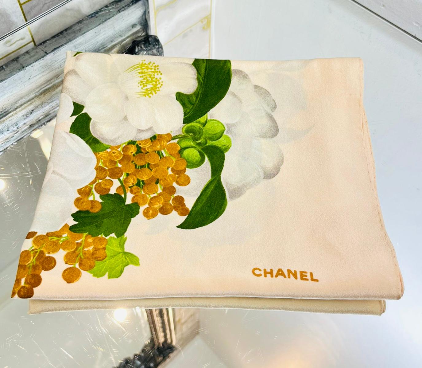 Chanel Camellia Flower Print Silk Scarf For Sale at 1stDibs