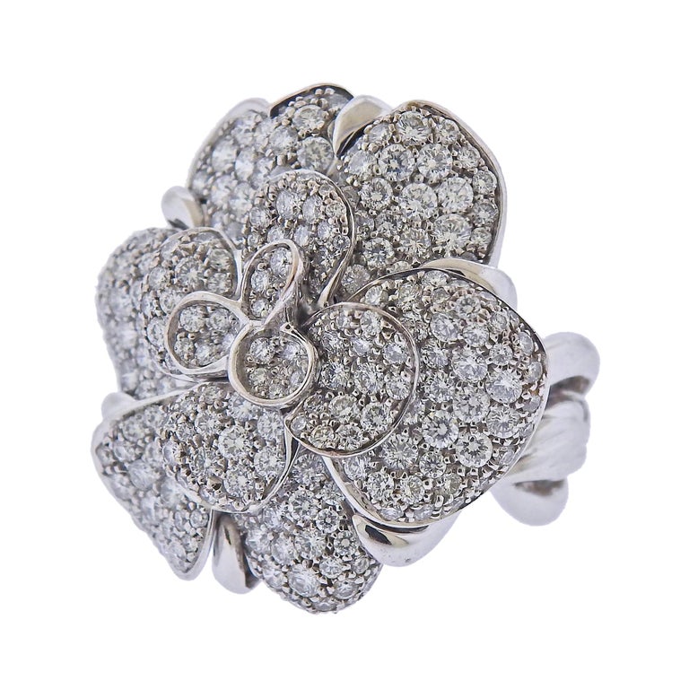 Chanel Camellia Large Diamond Gold Flower Ring For Sale at 1stDibs