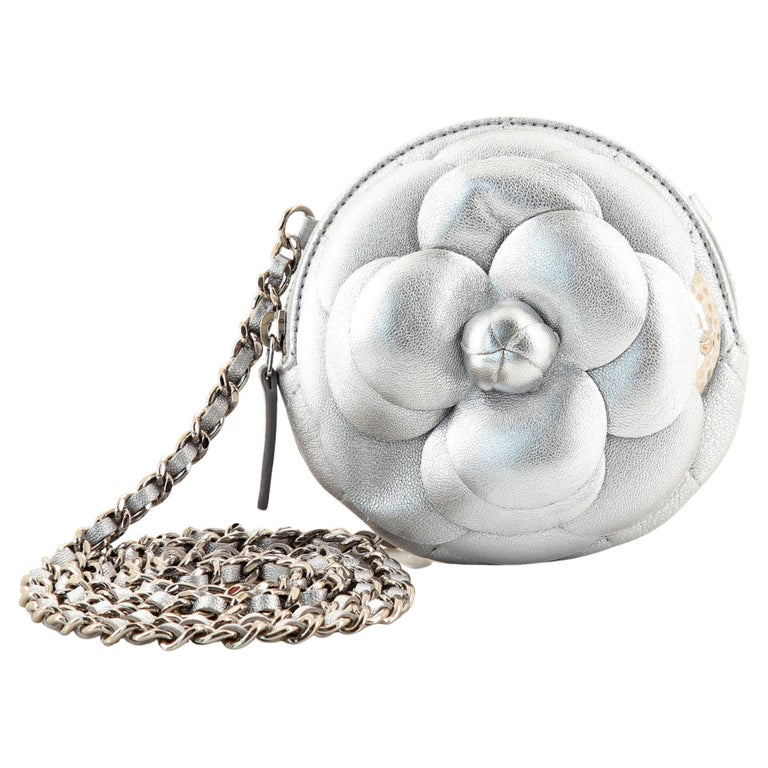 Chanel Camellia Round Clutch with Chain Lambskin For Sale at 1stDibs