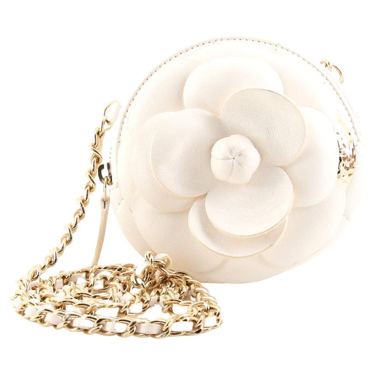 Chanel Camellia Round Clutch with Chain Lambskin For Sale at 1stDibs