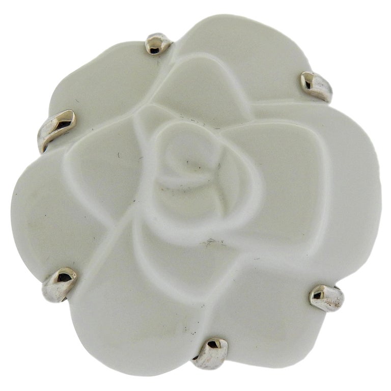 Chanel Camellia White Ceramic Gold Flower Ring at 1stDibs | rings white ...