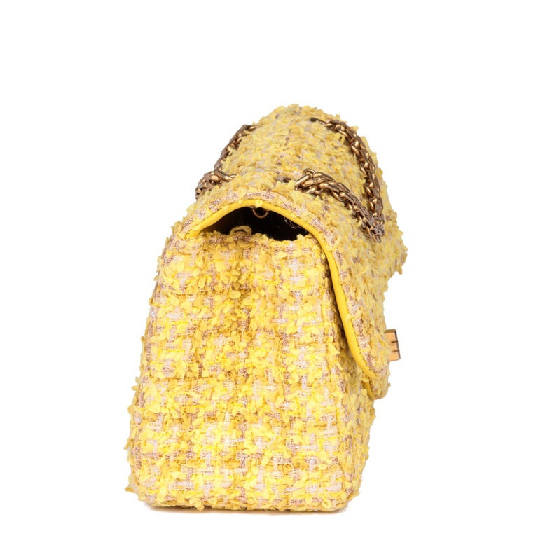 CHANEL Canary Yellow Tweed Fabric 224 2.55 Reissue Double Flap Bag For ...
