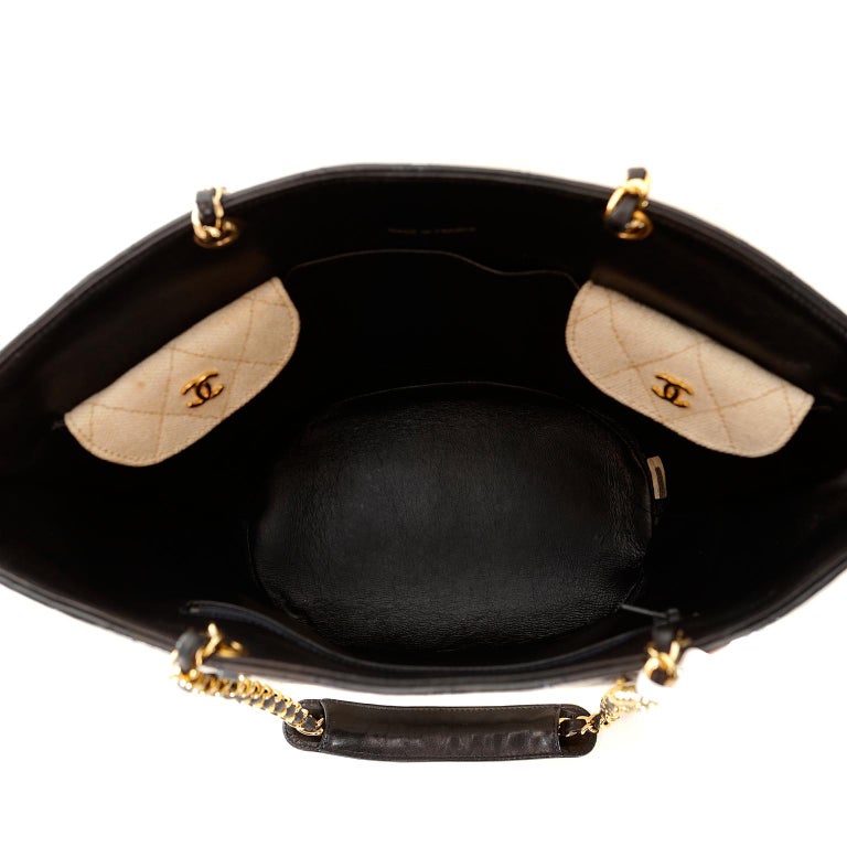 Chanel Canvas and Navy Leather Bucket Tote at 1stDibs