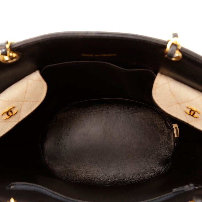 Chanel Canvas and Navy Leather Bucket Tote at 1stDibs