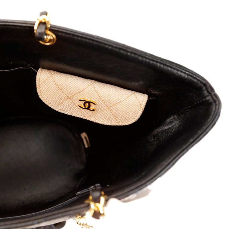 Chanel Canvas and Navy Leather Bucket Tote at 1stDibs