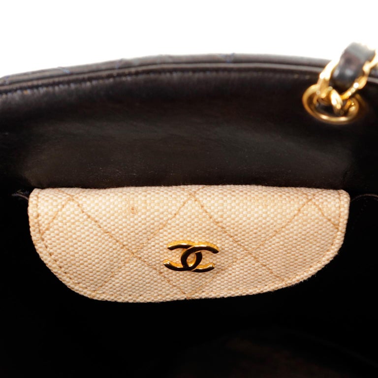 Chanel Canvas and Navy Leather Bucket Tote at 1stDibs