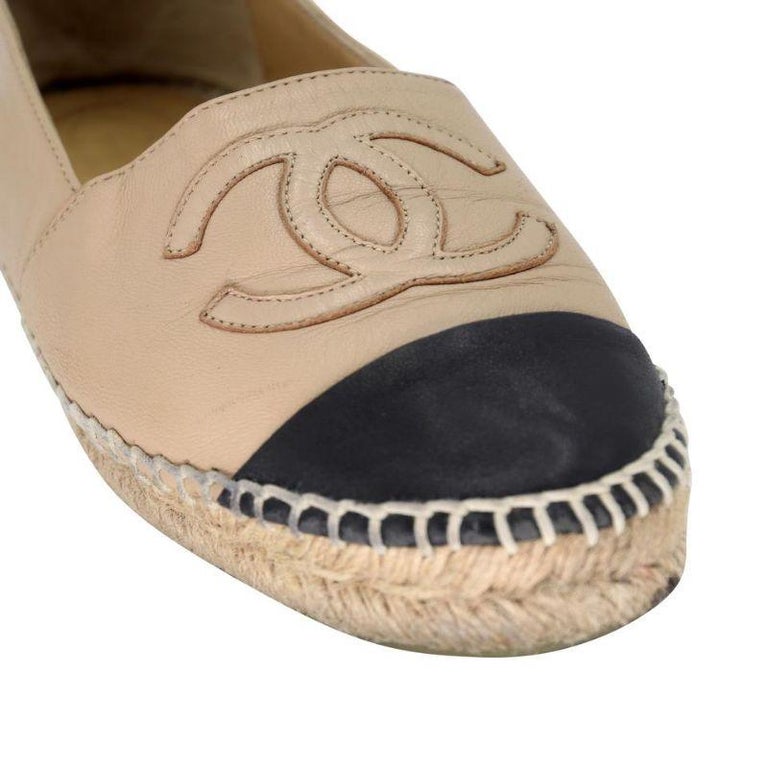 Chanel Cap Toe Large 38 Monogram Leather CC Espadrille Flats CC-0921N ...