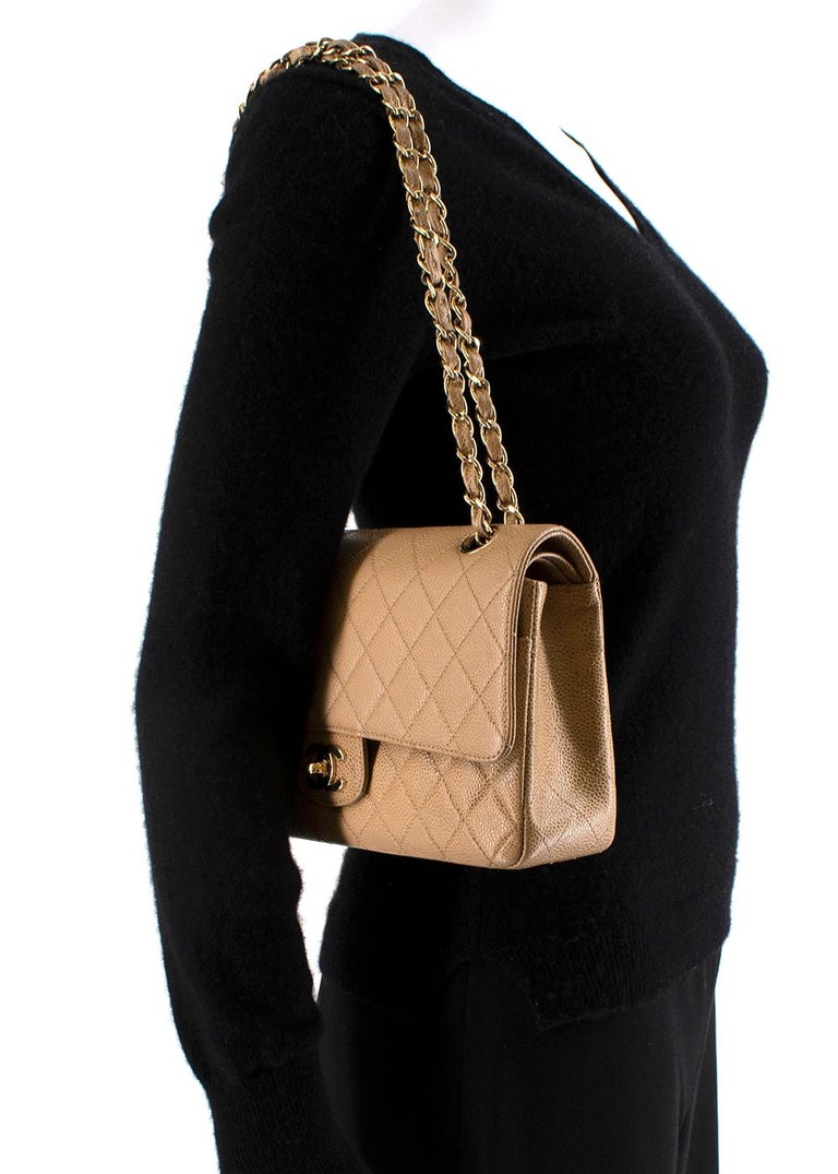 Chanel Caramel Caviar Leather Vintage Quilted Classic Double Flap at ...