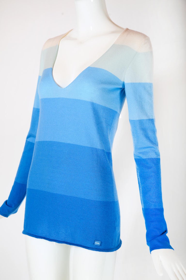 Chanel Cashmere Blue Color Blocked Sweater 2005C For Sale at 1stDibs ...