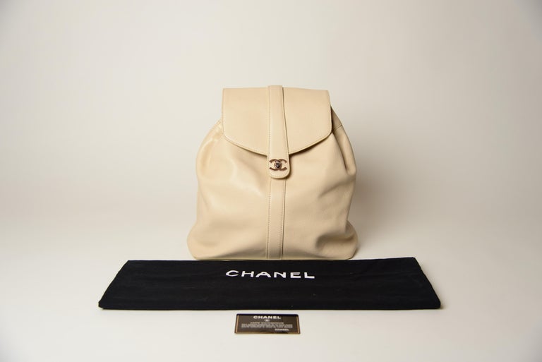 Chanel Caviar CC Ivory Backpack Vintage For Sale at 1stDibs
