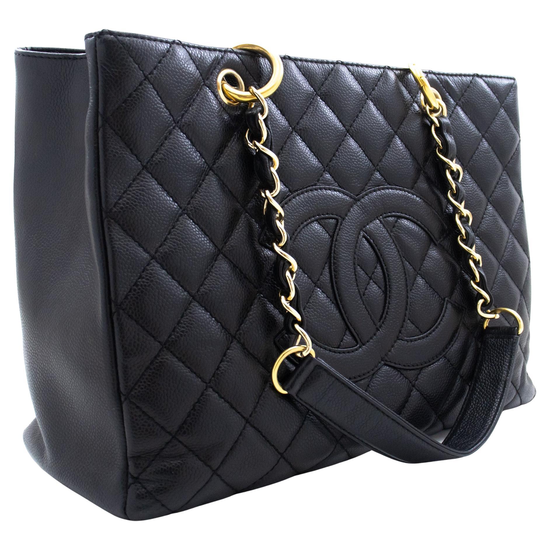 CHANEL Caviar GST 13" Grand Shopping Tote Chain Shoulder Bag Black For ...