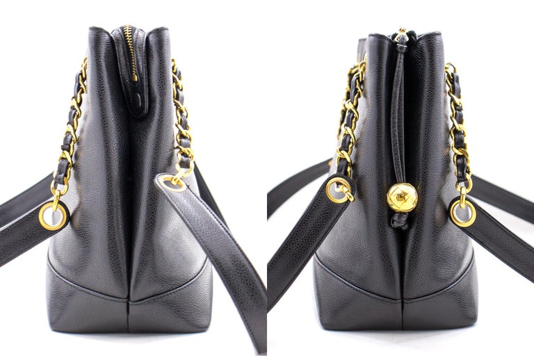 CHANEL Caviar Large Chain Shoulder Bag Leather Black Zip Goldper For ...