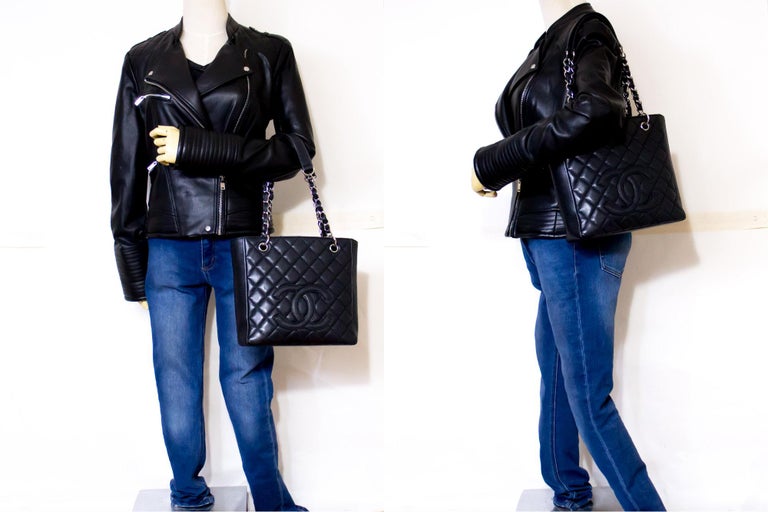 CHANEL Caviar PST Chain Shoulder Shopping Tote Bag Black Quilted For ...