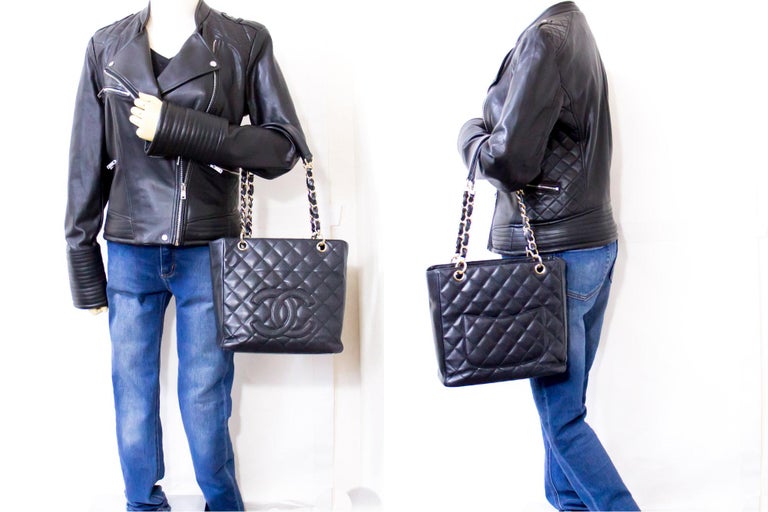 CHANEL Caviar PST Chain Shoulder Shopping Tote Bag Black Quilted For ...