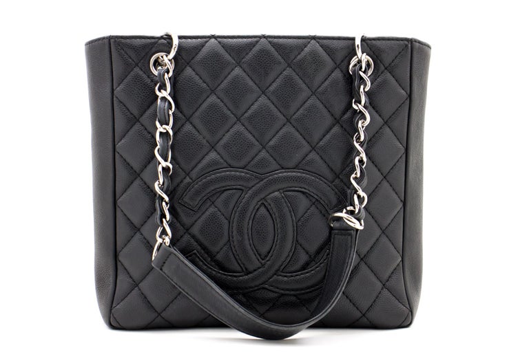 CHANEL Caviar PST Chain Shoulder Shopping Tote Bag Black Quilted For ...